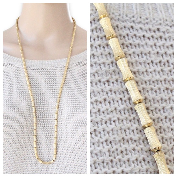 Jewelry | Vintage Bamboo Stalk Bead Necklace Gold Plated Link 315 Long ...